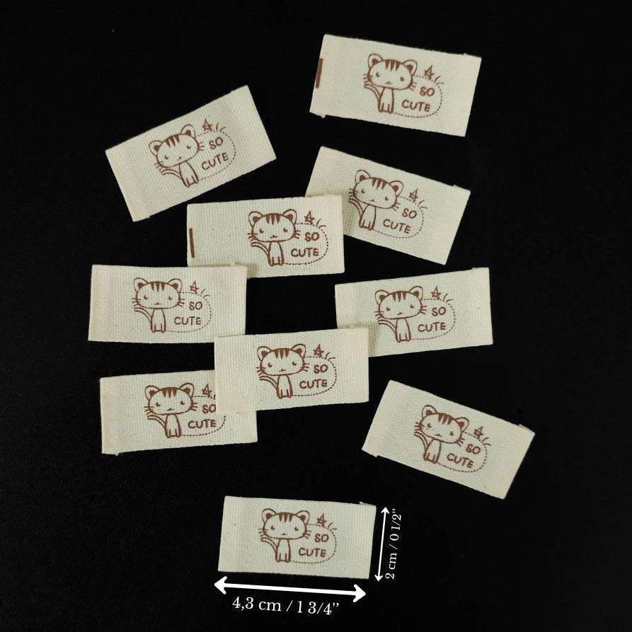 Woven Sewing Labels – So Cute Cat (Pack of 10) | Les Tissées