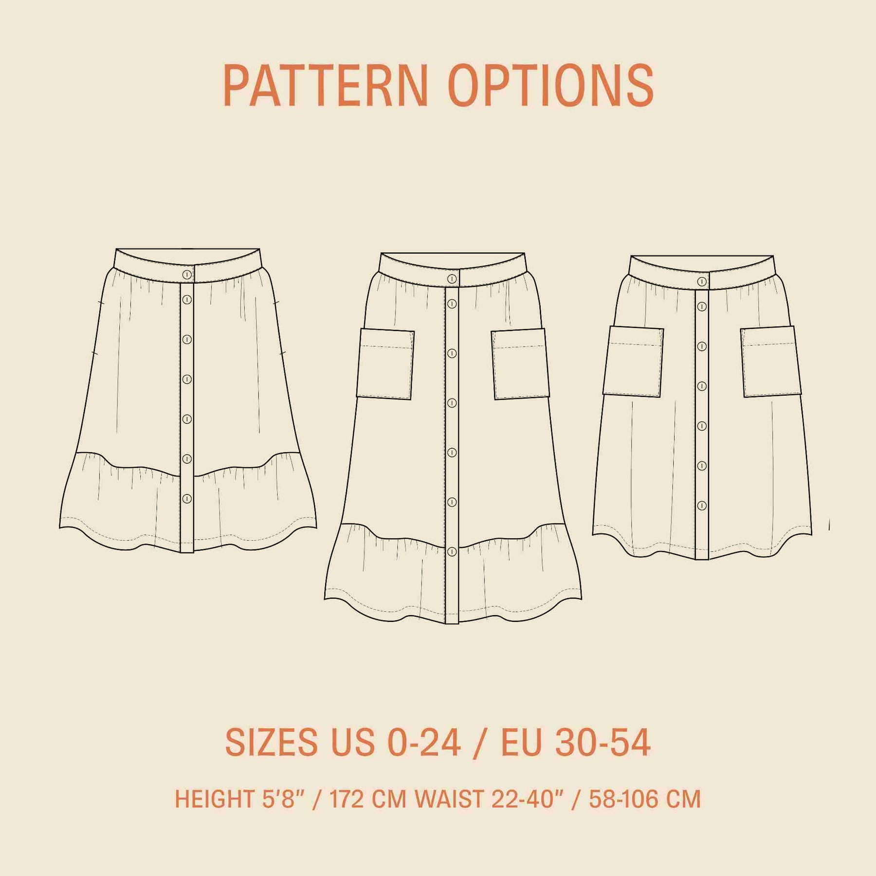 Front Button Skirt PDF Sewing Pattern | Wardrobe by Me | Les Tissées