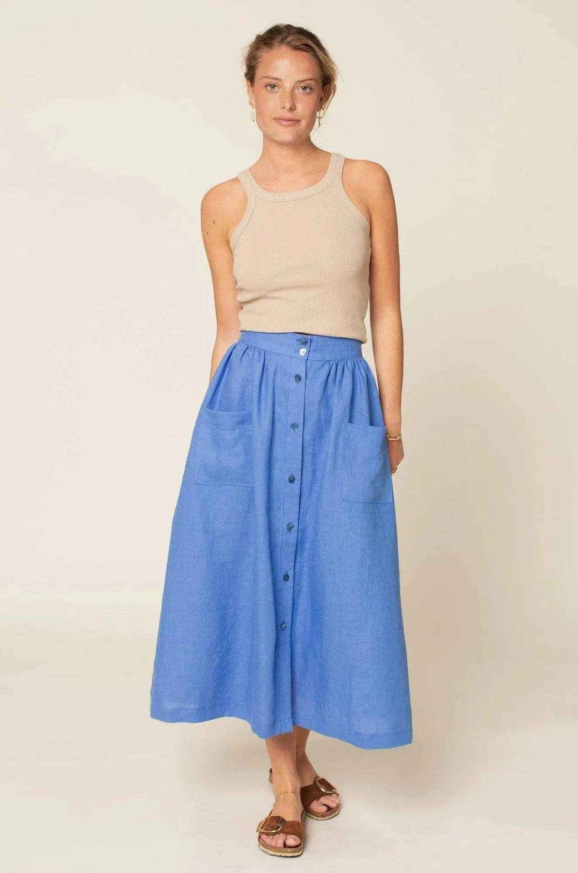 Front Button Skirt PDF Sewing Pattern | Wardrobe by Me | Les Tissées