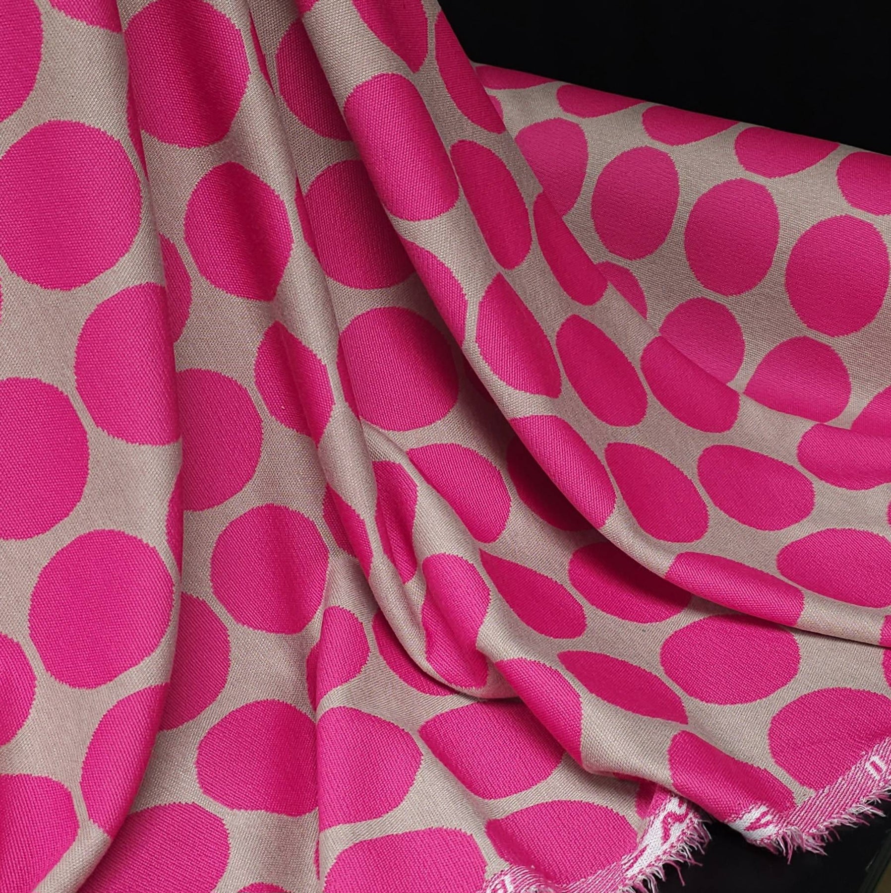 Jacquard Knit Fabric – Hot Pink Polka Dot on Sand | Marigold Exclusive ...